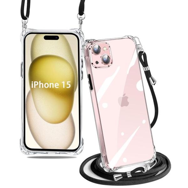 weiaoluo iphone 15 ケース クリアショルダー 耐衝撃 アイフォン15 対応カバー 調節可能 クロスボディネックレス 保護ソフトTPU iphone 15 カバー 取り外し 薄型 TPU 軽量 肩がけ 首掛け 紐付きバンパー...
