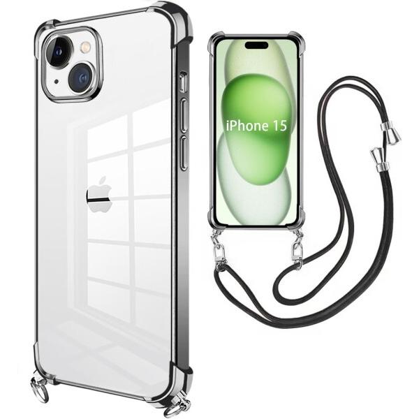 weiaoluo iphone 15 ケース クリア ショルダー 耐衝撃 iphone 15 スマホケース アイフォン15 バンパー 携帯カバー 斜めがけ 薄型 TPU 軽量 肩がけ 首掛け 紐付き ストラップ付き ストラップホール付き 韓...