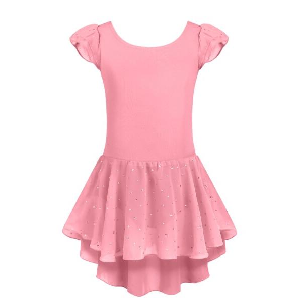 (Arshiner) バレエ レオタード 子供 ふんわりしたフリル袖 綿生地 新体操 クリスクロスバック シフォンスカートクロッチ付き レオタード 女の子 バレエ スカート ダンススカート キッズ 体操服 レッスン 教室 練習着 発表会 試...