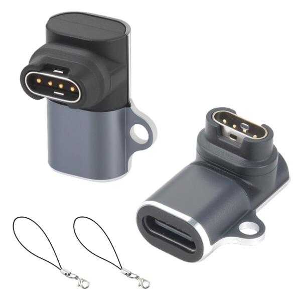 ELUTENG ガーミン用変換アダプター L型 2個セット USB Type C スマートウオッチ変換アダプター ストラップ付き 紛失防止 充電器 for Garmin 急速充電 安定した充電 Charging Adapter for Ga...