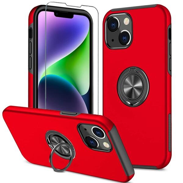 JSCOMYAP iPhone 14plus ケース 用 アイホン14 plus スマホケース + iPhone14plus ?化 ガラス フィルム リング付き スタンド機能 携帯ケース 耐衝撃 衝撃 スマホカバー Case Cover ア...