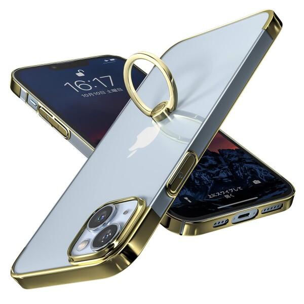 S Segoi Compatible with リング ケース iPhone 14 Plus ケース リング付き スタンド機能 メッキ加工 透明 PC 落下防止 薄型 軽量 一体型 おしゃれ 全面保護カバー 14Plus リング ケース (...