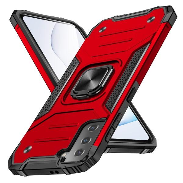 WACJOSD 対応 galaxy s22 用の ケース リング 耐衝撃 衝撃吸収 米軍MIL規格取得 TPU+PC 指紋防止 車載ホルダー対応 スタンド機能 防塵 薄型 軽量 落下防止 擦り傷防止 レンズ保護 赤C82-S22-02商品コ...