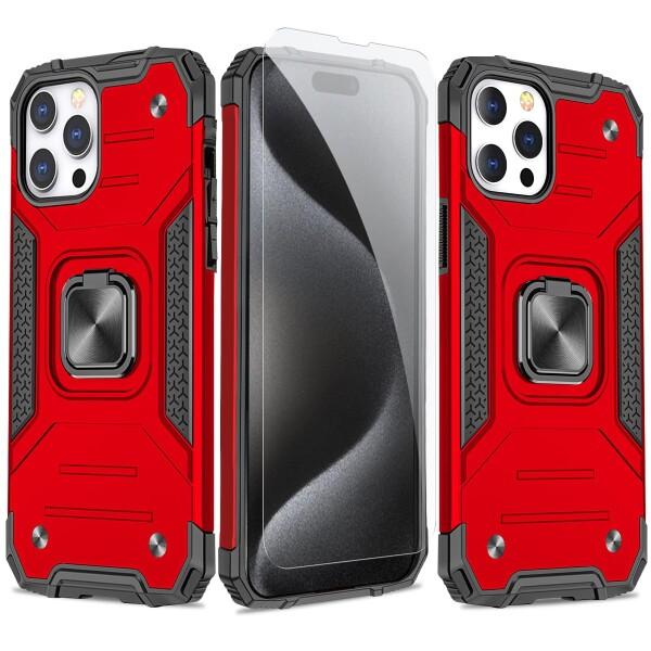 JSCOMYAP iPhone 15 Pro Max 用ケース + ?化 ガラス フィルム リング付き スマホケース スタンド機能 携帯ケース 耐衝撃 横置き機能 Case Cover アイフォン あいほん アイホン iphone15プロマ...