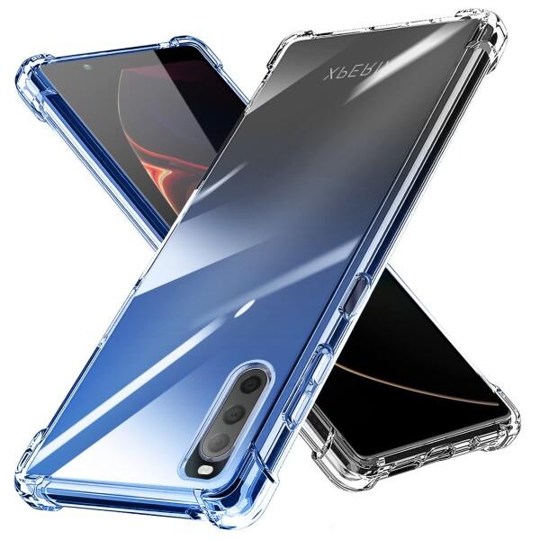 TLOMPLO 対応 Xperia 10 II 用の ケース クリアSOV43 SO-41A 耐衝撃 TPU薄型 軽量 滑り止め 黄変防止 柔軟 Qi充電 衝撃吸収 指紋防止 米軍MIL規格取得 ワイヤレス充電に対応 カメラ保護 カバー 青...