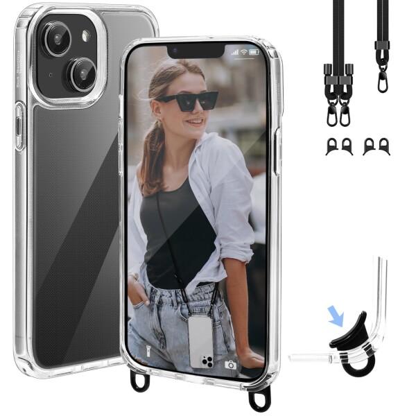 Handodo iPhone 15 Plus用ケース スマホケース アイフォン15 Plus用カバー ストラップ2種付き 取り外し可能なフック 調節可能 解体が容易 首掛け/肩掛け/斜め掛け 紐付き 高精細HD透明PC + 軽量 シリコン ...