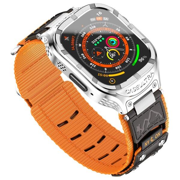 Stainless Steel Case and Band Compatible With Apple Watch Band Ultra(49mm),Rugged Sport Nylon Strap for iWatch Band Men，...