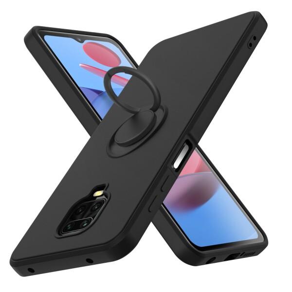 TLOMPLO 対応 Redmi Note 9S 用の ケースリング 耐衝撃 シリコン tpu 薄型 カバー スリム 磨り表面 指紋防止カバー 柔らかい裏地 米軍MIL規格 黄ばみなし レンズ保護 滑り止め 柔軟性 擦り傷防止 黒N413-...