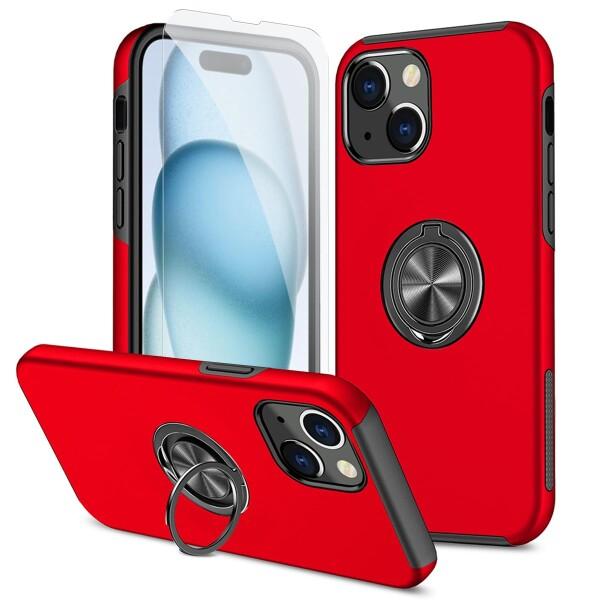 JSCOMYAP iPhone 15 Plus ケース用 アイホン15 plus スマホケース + iPhone15plus ?化 ガラス フィルム リング付き スタンド機能 携帯ケース 耐衝撃 スマホカバー Case Cover アイフォ...