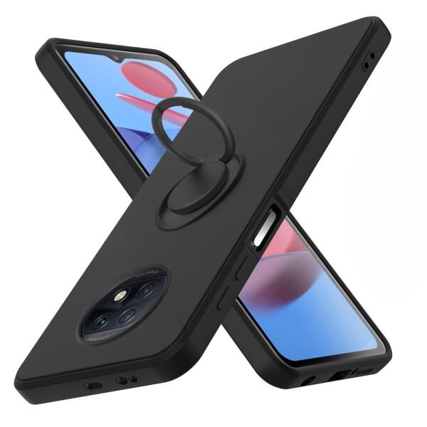 TLOMPLO 対応 Redmi Note 9T 5G 用の ケースリング 耐衝撃 シリコン tpu 薄型 カバー スリム 磨り表面 指紋防止カバー 柔らかい裏地 米軍MIL規格 黄ばみなし レンズ保護 滑り止め 柔軟性 擦り傷防止 黒N4...