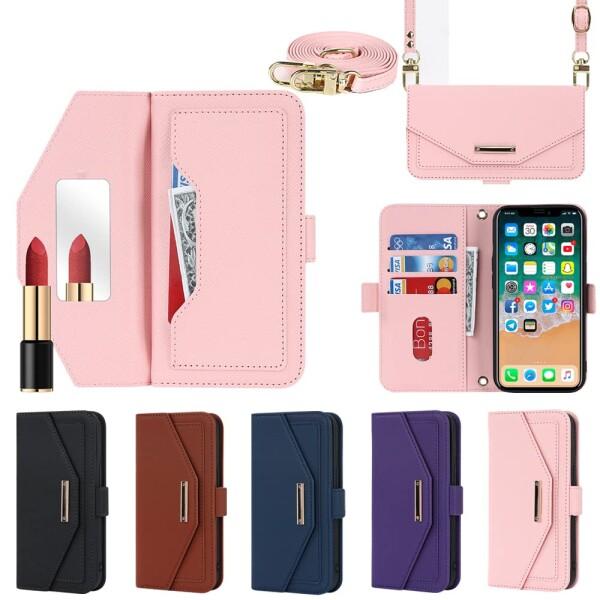 Eastwave アイフォン X/XS ケース 縄掛けカバー for iPhone X 手帳型 for iPhone XS 手帳 for iPhoneX for iPhoneXS case チェック柄 鏡 ミラー付き 長ストラップ付き 肩掛...