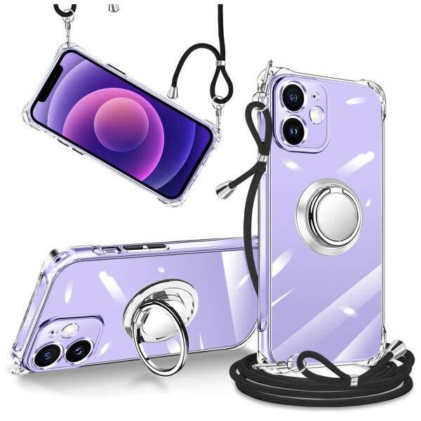 tuulaasii For iPhone 12 mini 用 ケース クリア 透明 リング付き ショルダー 調節可能 肩がけ 首掛け 紐付き 斜めがけ スマホケース アイフォン 12mini シリコン TPU ストラップホール付き 耐衝撃 ...