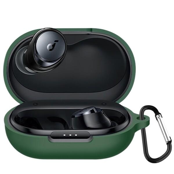 TOORQR For Anker SoundCore Space A40 ケース カバー Anker SoundCore Space A40シリコン素材 ケース 保護カバー 防水 防塵 落下防止 キズ防止 全面保護 軽量 カラビナ付き(グリ...