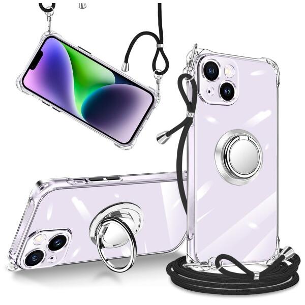 tuulaasii For iPhone 14 用 ケース クリア 透明 ショルダー 調節可能 肩がけ 首掛け 紐付き 斜めがけ スマホケース アイフォン14 ケース シリコン TPU ストラップホール付き 耐衝撃 傷防止 全面保護 カバー...
