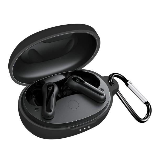 UIUIKA For Anker Soundcore Life P2 mini ケース Life P2 mini 保護ケース 柔らかい シリコン製 落下防止 キズ防止 耐衝撃 防塵 軽量 装着充電可能 カラビナ付き 紛失防止(ブラック)商品...
