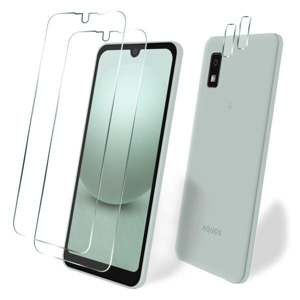 2枚 FOR AQUOS wish3 A302SH 用のガラスフィルム + 2枚 カメラ保護フィルム 硬度9H 旭硝子製 高透過率 FOR AQUOS wish2 SH-51C/ SH-51C 用のフィルム 強化ガラス 液晶 ガラス 防指紋...