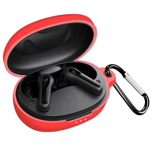 UIUIKA For Anker Soundcore Life P2 mini ケース Life P2 mini 保護ケース 柔らかい シリコン製 落下防止 キズ防止 耐衝撃 防塵 軽量 装着充電可能 カラビナ付き 紛失防止(レッド)商品コ...