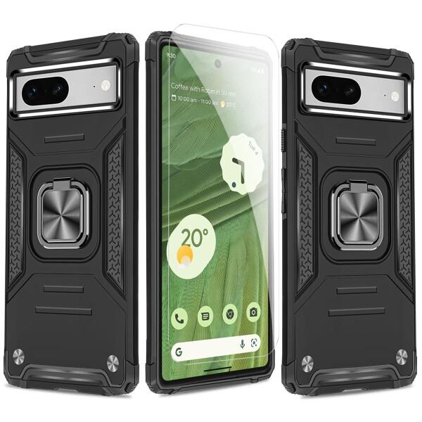 JSCOMYAP Google Pixel 7a ケース用 + ?化ガラス フィルム,リング付き スマホケース スタンド機能 携帯ケース 耐衝撃 横置き機能 Case Cover グーグルピクセル7a googleピクセル7a ぐーくるぴく...