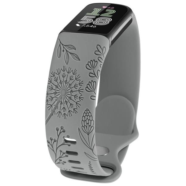 Fitbit Charge6/Charge5バンド フィットビット チャージ6/チャージ5に対応 柔らかいスポーツバンド 花柄シリコン交換ベルト かわいい おしゃれ 女性 レディース 通気 防汗防水(グレー)商品コード：6607971065...