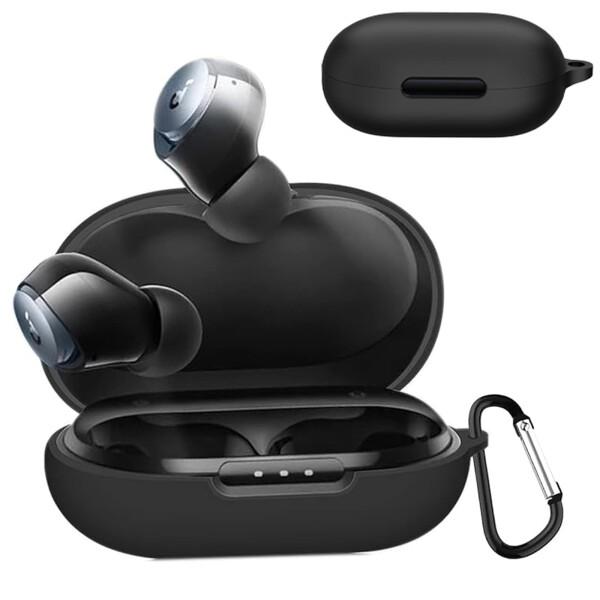 UIUIKA For Anker Soundcore Space A40 ケース Space A40 保護ケース 柔らかい シリコン製 落下防止 キズ防止 耐衝撃 防塵 軽量 装着充電可能 カラビナ付き 紛失防止(ブラック)商品コード：66...