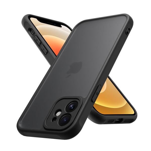 iPhone12mini 用 ケース 半透明 耐衝撃 滑り止め 指紋防止 米軍MIL規格 黄変防止 ストラップホール付き スマホケース あいふぉん 12mini ケース アイフォン12 mini PinLiSheng(ブラック, iPhon...