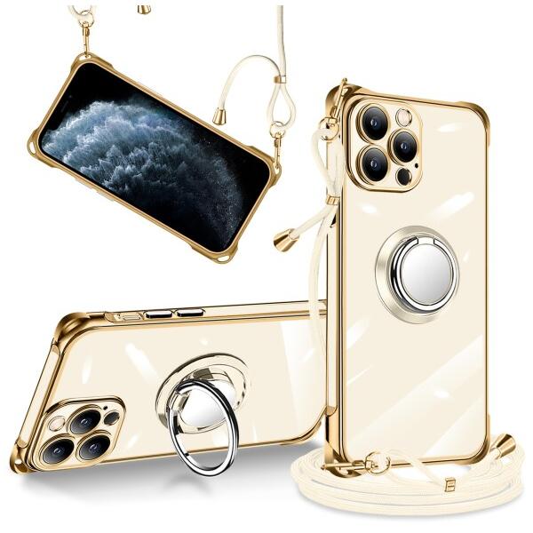 tuulaasii For iPhone 11 Pro Max 用 ケース リング付き ショルダー 調節可能 肩がけ 首掛け 紐付き 斜めがけ スマホケース アイフォン 11 プロマックス ケース シリコン TPU ストラップホール付き 耐...