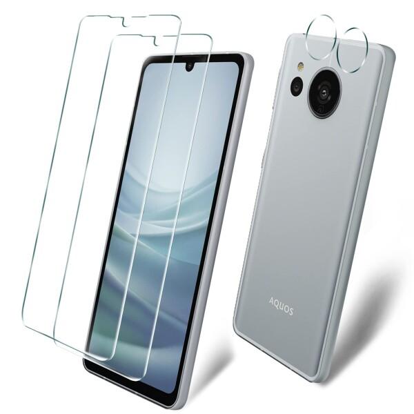 2枚 FOR AQUOS sense7 SH-53C / SHG10 用のガラスフィルム + 2枚 カメラ保護フィルム 硬度9H 旭硝子製 指紋認証対応 SH-53C / SHG10 用のフィルム 強化ガラス 液晶 ガラス 防指紋 耐衝撃 ...