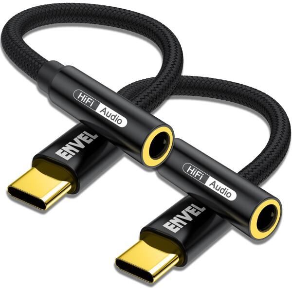 ENVEL USB C - 3.5mm ヘッドホンジャックアダプター 2パック Type-C - Aux オーディオケーブル iPhone 15 Pro Max Samsung Galaxy S23 S22 Tab S9 S8 S7 iPa...