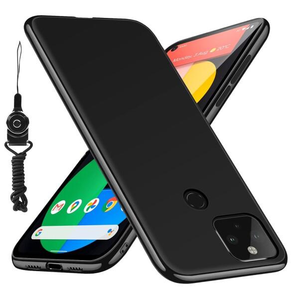 TLOMPLO 対応 Google Pixel 5 用の ケース 耐衝撃 シリコン 薄型 TPU スリム 磨り表面 指紋防止 カバー 柔らかい裏地 カバー 耐衝撃 ネックストラップ米軍MIL規格 ワイヤレス充電対応ストラップホール付き 黄ば...