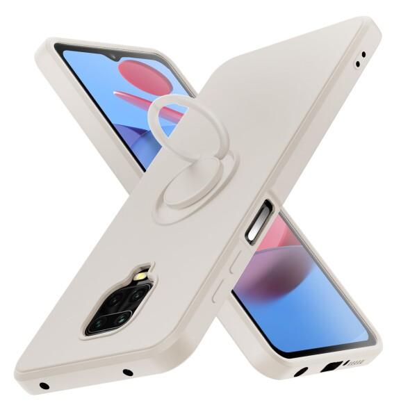 TLOMPLO 対応 Redmi Note 9S 用の ケースリング 耐衝撃 シリコン tpu 薄型 カバー スリム 磨り表面 指紋防止カバー 柔らかい裏地 米軍MIL規格 黄ばみなし レンズ保護 滑り止め 柔軟性 擦り傷防止 ベージュ白N...