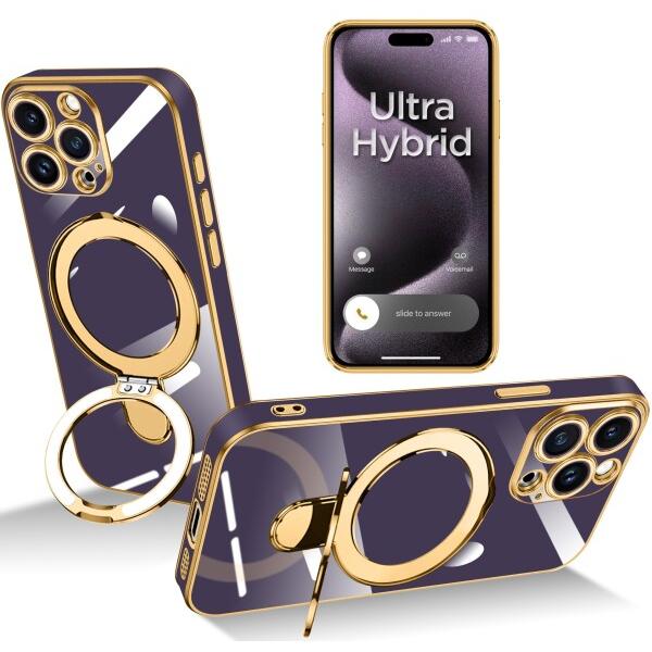 tuulaasii For iPhone 15 Pro Max 用 ケース Magsafe対応 マグネット搭載 スタンド機能 縦横両対応 リング付き ストラップホール付き TPU 衝撃吸収 滑り止め 落下防止 隠しスタンド ワイヤレス充電対...