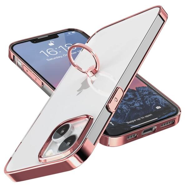S Segoi Compatible with リング ケース iPhone 13 ケース リング付き スタンド機能 メッキ加工 透明 PC 落下防止 薄型 軽量 一体型 おしゃれ 全面保護カバー 13 リング ケース (6.1インチ) (...