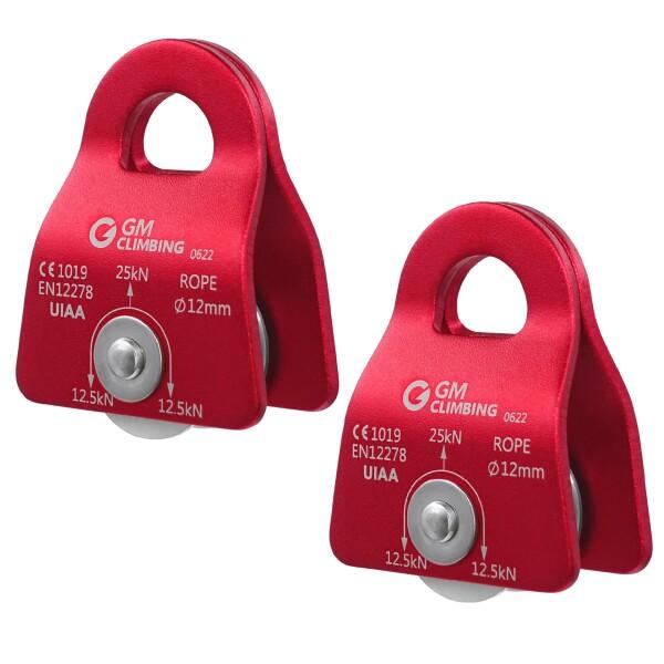 GM CLIMBING CE UIAA認証 25kN マイクロプーリー モバイル式 サイドプレート 12mmロープ適用 クライミング 登山 レスキュー DDRTクライミングシステム アーボリスト リギング プーリーシステム使用 レッド 2個...