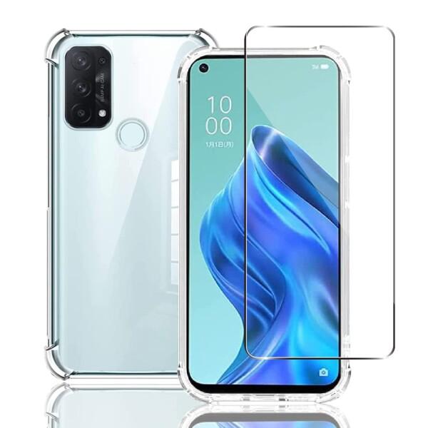 Wekrsu 対応 OPPO Reno5 A 用の ケース + ガラスフィルム 柔軟 TPU カバー 全透明 散熱加工 黄変しにくい 日本旭硝子製 フィルム 強化ガラス 硬度9H 高透過率 飛散防止 ( 全面保護カバー 耐衝撃 落下防止 す...