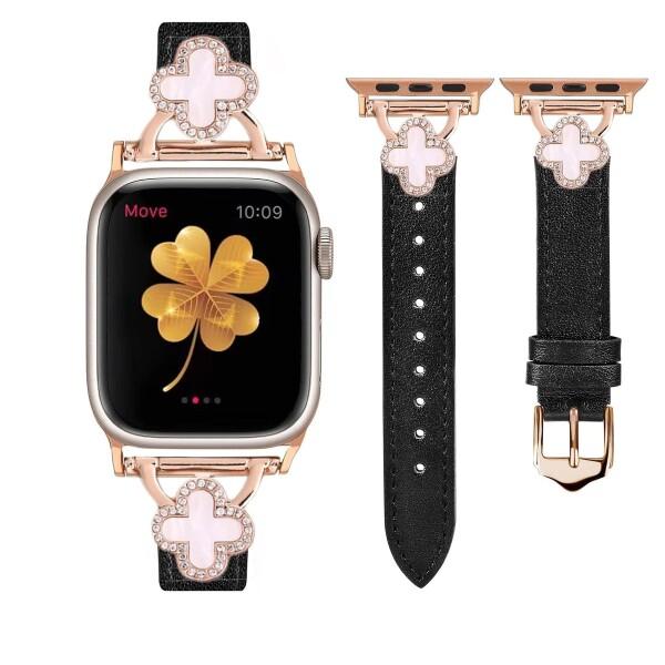 コンパチブル Apple Watch バンド 革 レディース アップルウォッチ用 バンド レザー キラキラ 四つ葉のクローバー iWacth Series 9/8/7/6/5/4/3/2/1/SEに対応 38mm 40mm 41mm 42m...