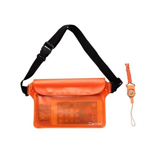 DanYee 防水ポーチ 完全防水ケース  IPX8取得済み 3重チャック PVC素材 海水浴 プール 釣り バイク ウエストバッグ 携帯 (オレンジ)商品コード：66079716510型番：waterproof-pouchサイズ：長さ22...
