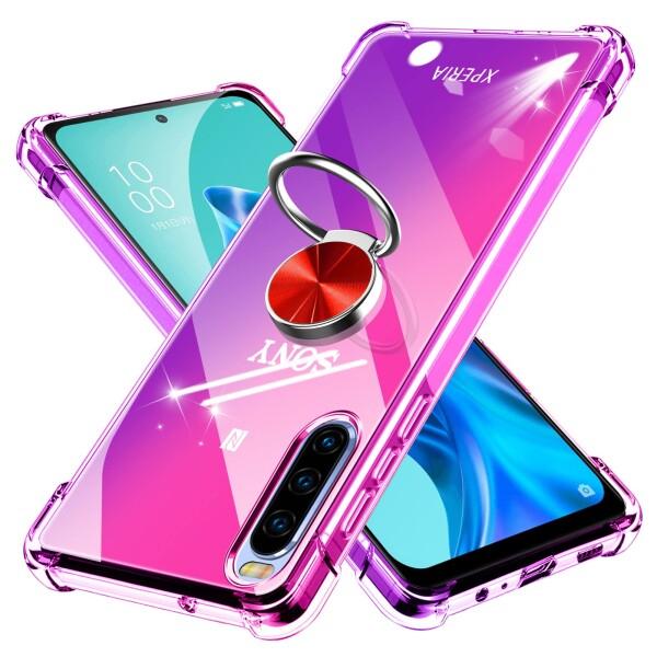 Tgaoleyd XPeria 10 II 用ケース クリア リング付き 耐衝撃 グラデーション色 シリコン 軽量 薄型 スタンド機能 衝撃吸収 米軍MIL規格 SO-41A SOV43 ケース tpu ソフト レンズ保護 滑り止め 黄ばみ...