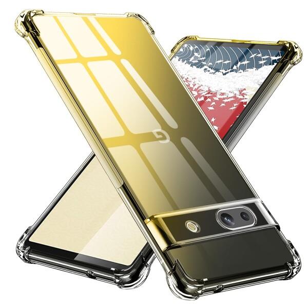 TMUJWS Google Pixel 7A 用ケース シリコン クリア グラデーション ソフト 薄型 軽量 耐衝撃 全面保護 tpu 四隅空気衝突防止 レンズ保護 擦り傷防止 グーグル ピクセル 7a 用ケース 人気 携帯カバー 黒+金 ...