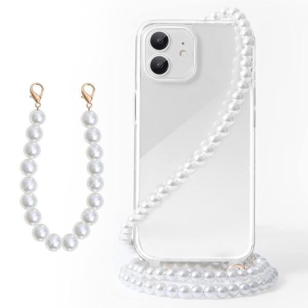 Handodo iPhone 11 ケース アイフォン11 用カバー パールチェーン透明ケース iphone 11 ケース ショルダー パールストラップ 肩がけ 首掛け 紐付き 長/短ストラップ二本付き 透明 PC + 軽量 シリコン TP...