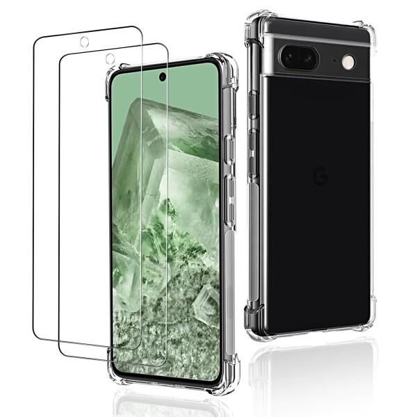 iCarez 対応 Google pixel 8A ケース クリア （1個）+ ガラスフィルム （2枚） pixel8a 液晶 保護フィルム 気泡ゼロ 飛散防止 耐衝撃 米軍MIL規格 ピクセル8a 透明な背面 スマホケース 透明 TPU ...