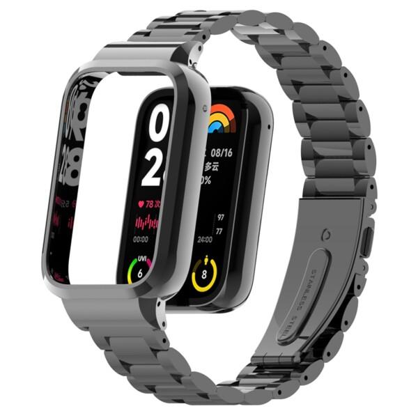 (ULIGADUO) 交換用バンド 金属 For Xiaomi Band 8 Proに対応 保護ケース一体型 スチールベルト 長さ調節可能 工具同梱 (ブラック)商品コード：66079719064カラー：ブラック【便利】時計ベルトはステンレ...