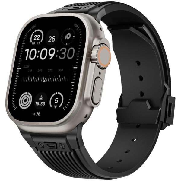 BinGeLi コンパチブル Apple Watch バンド 49mm 46mm 45mm 44mm 42mm アップルウォッチ スポーツ バンド シリコーン 交換用 高級ベルト 新型折りたたみ式バックル付き 耐衝撃 防水 防汗メンズ Wa...