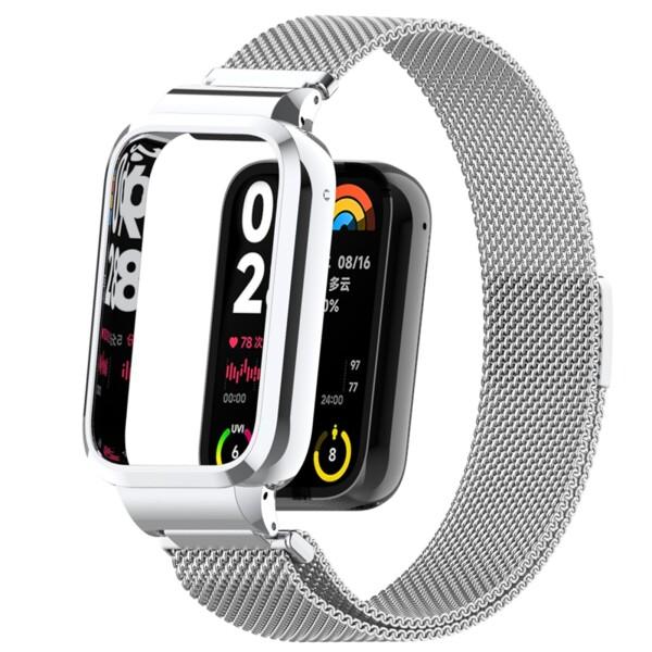 (ULIGADUO) 交換用バンド For Xiaomi Band 8 Proに対応 保護ケース一体型 メッシュストラップ 磁気吸着 (シルバー)商品コード：66079721471カラー：シルバー【快適】上質なスチールメッシュストラップを採...