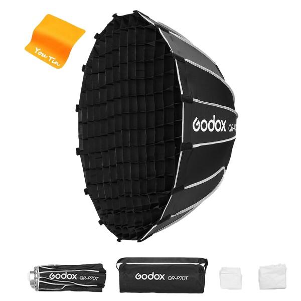 GODOX QR-P70T 27.5 インチ/70 センチメートルクイックリリース放物線ソフトボックスGodox SL60II SL150III SL300III AD400PRO AD600BM SZ300R VL300 など用グリッド付...