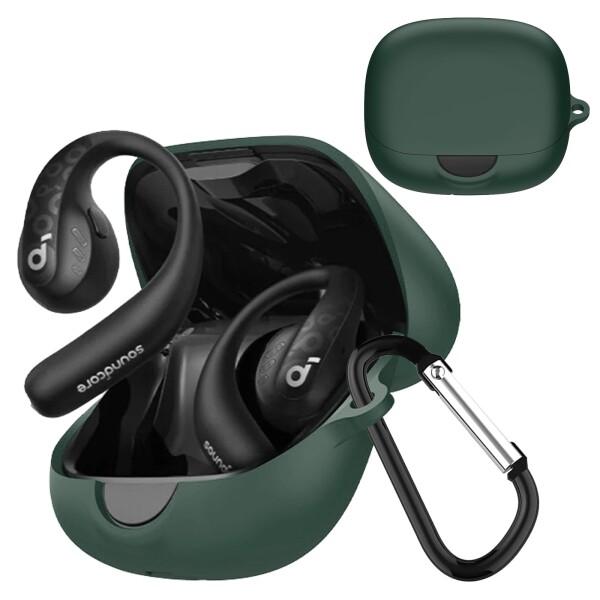 TOORQR For Anker Soundcore AeroFit Pro ケース カバー Soundcore AeroFit Proシリコン素材 ケース 保護カバー 防水 防塵 落下防止 キズ防止 全面保護 軽量 カラビナ付き(グリーン...