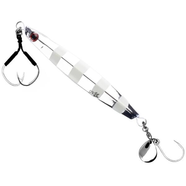 Allgu メタルジグ 四号 ヨンゴウ UV狂 80g シルバーゼブラグロー ジギング ルアー商品コード：66079721950型番：Allgu-4go-80-5-FBAサイズ：80g [フロントWアシスト/リアブレード付シングルフック]カ...