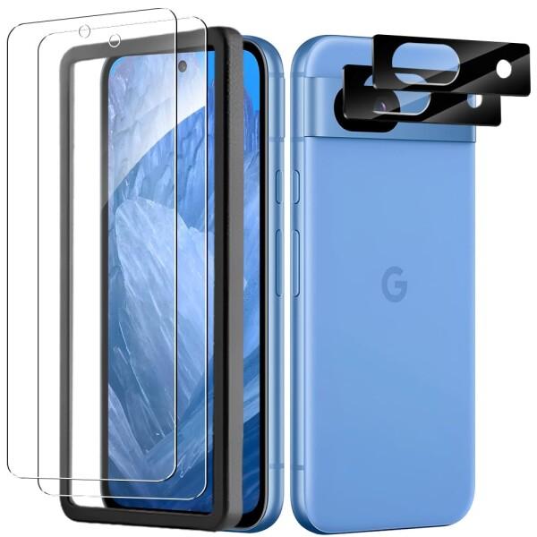 Kakuki For Google Pixel 8A ガラスフィルム*2枚 + カメラフィルム*2枚 ピクセル8a 保護フィルム 旭硝子素材製 指紋認証対応 耐衝撃 液晶保護フィルム 指紋防止 気泡ゼロ 自動吸着 貼り付け簡単(Pixel ...