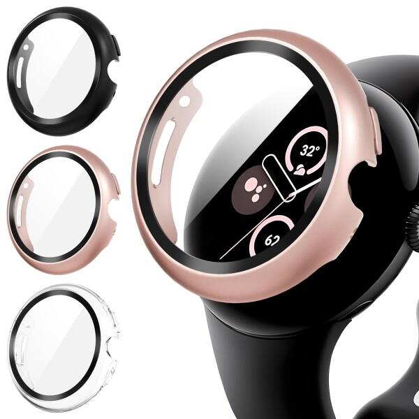 Suoman for Google Pixel Watch 3 41mm/2/1保護ケース(3個入り)ハードPC製for Google Pixel Watch 3 41mm/2/1保護カバー-黒+ローズゴールド+透明色商品コード：66079...