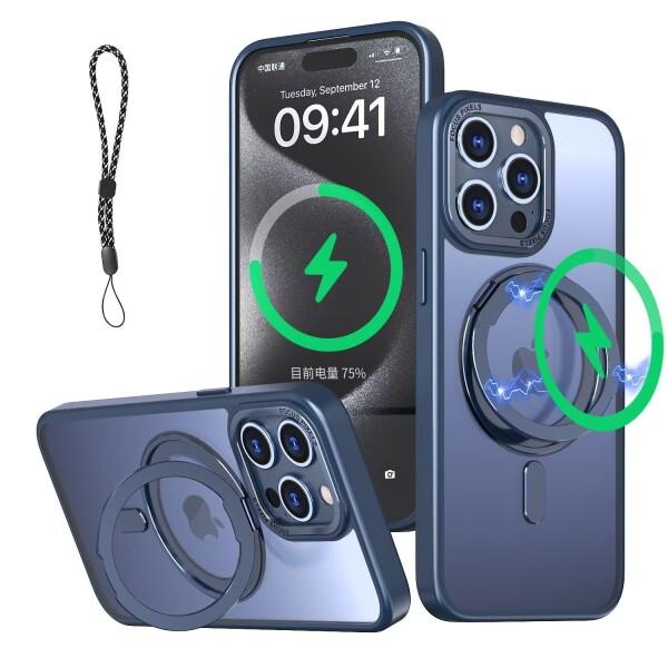 Casesmo iPhone 12 Pro Max 用 ケースMagsafe 対応 360°回転可能な Magsafeリングスタンド ホルダー 一体型・ストラップ1種付き 縦横両対応 米軍規格 耐衝撃 カメラレンズ保護 車載ホルダー対応 ア...