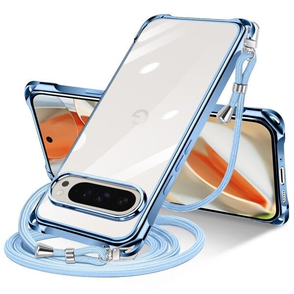 NISIILNG Google Pixel 9 Pro XL 用 ケース クリア ショルダー pixel9pro xl 用 スマホケース ピクセル 9ProXL カバー 肩掛け 斜めかけ 縄掛けケース 透明 薄型 軽量 TPU 紐付き 斜め...